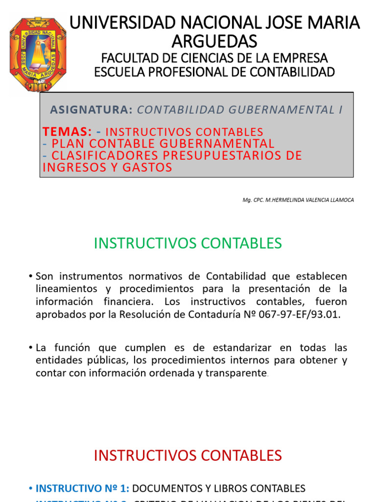INSTRUCTIVOS CONTABLES,PLAN CONTABLE GUBERNAMENTAL,CLASIFICADORES PRESUPUESTALES | PDF ...