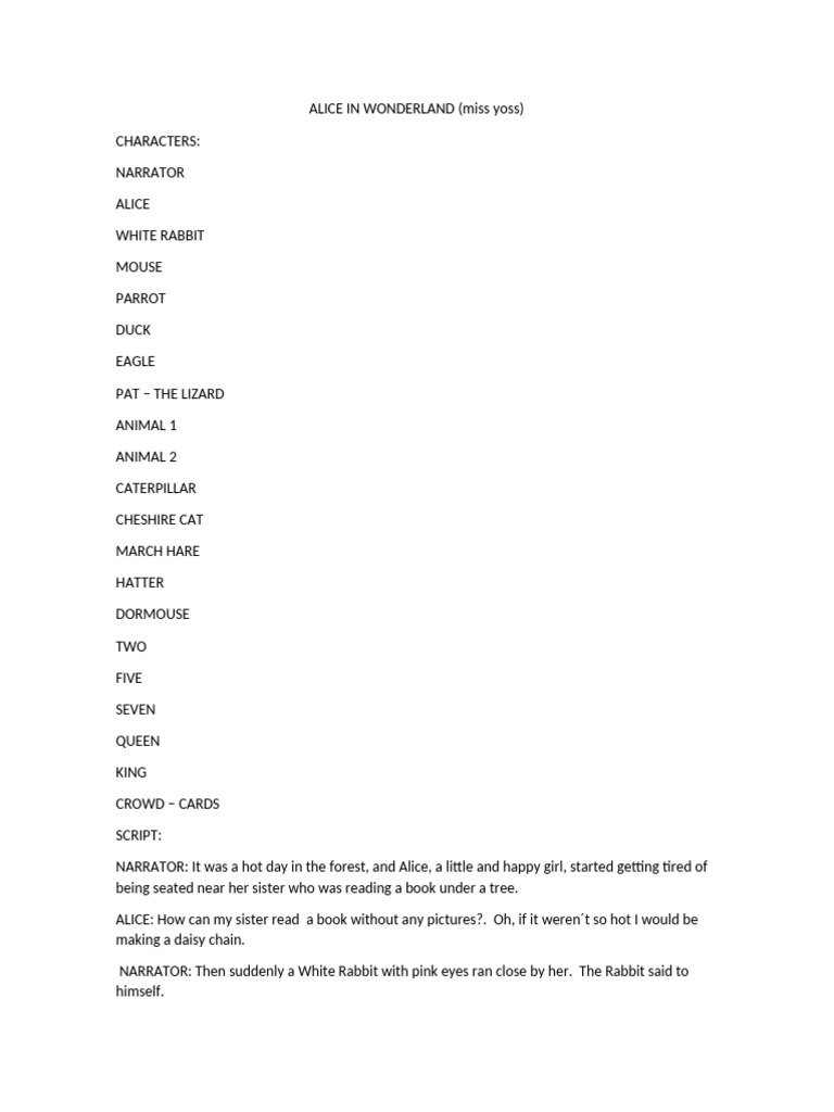 ALICE IN WONDERLAND English Script | PDF | Alice's Adventures In Wonderland | Lewis Carroll
