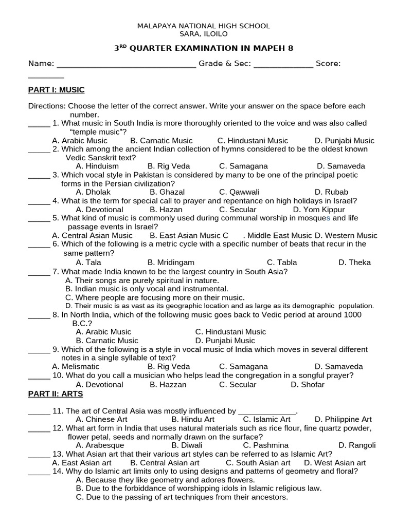Exam in Mapeh 3rd Quarter | PDF | Pneumonia | Infection