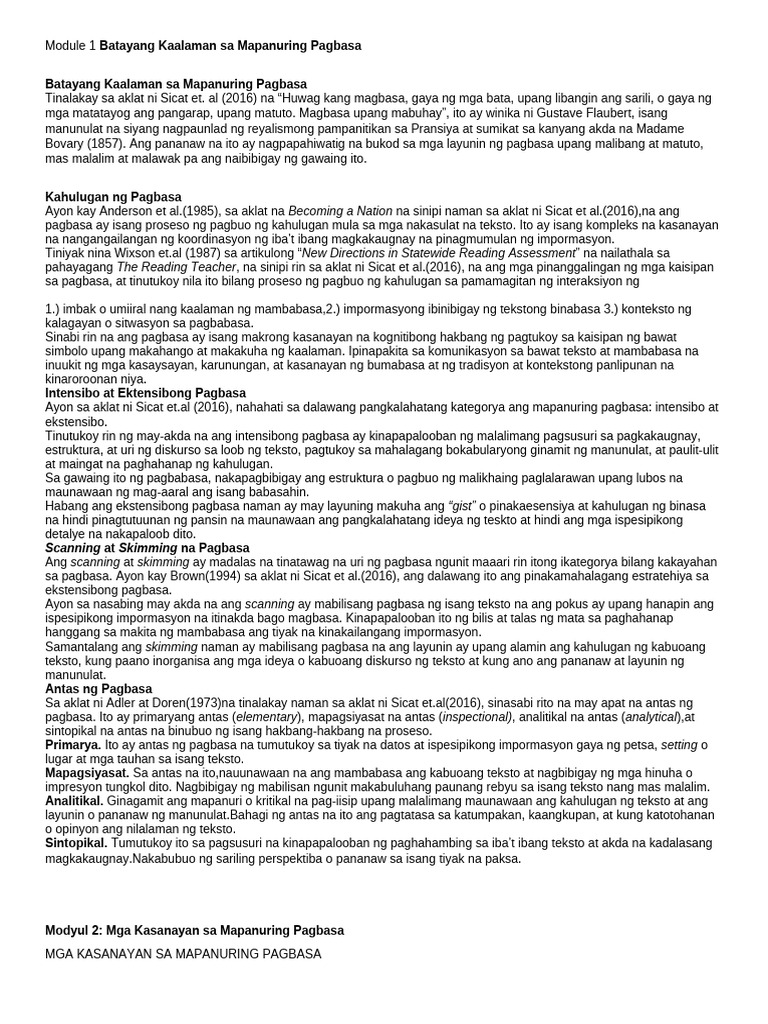 PAGBASA Modules | PDF