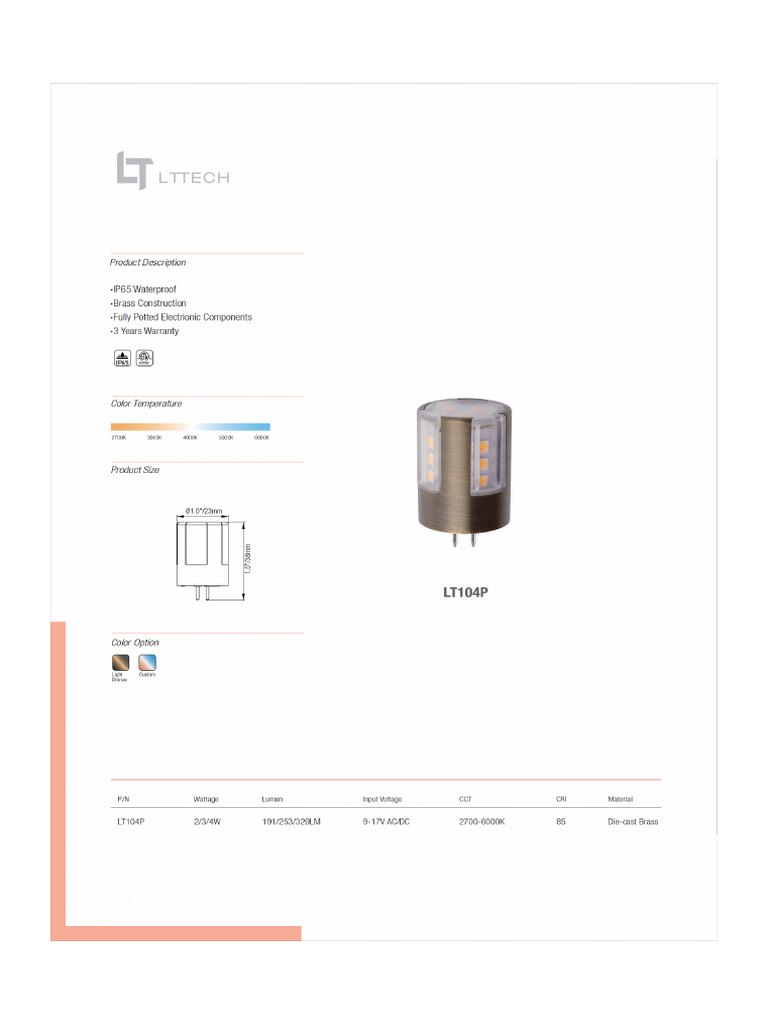 LT104P Brass G4 Lamp For Landscape Lighting | PDF