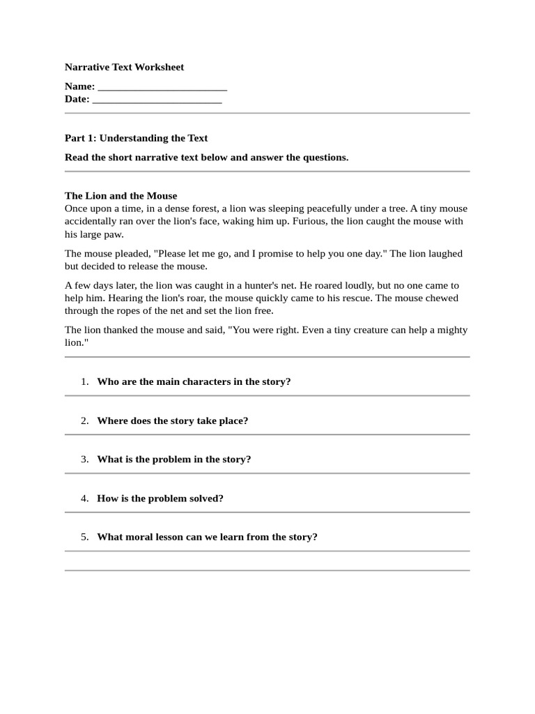 Narrative Text Worksheet for Students | PDF