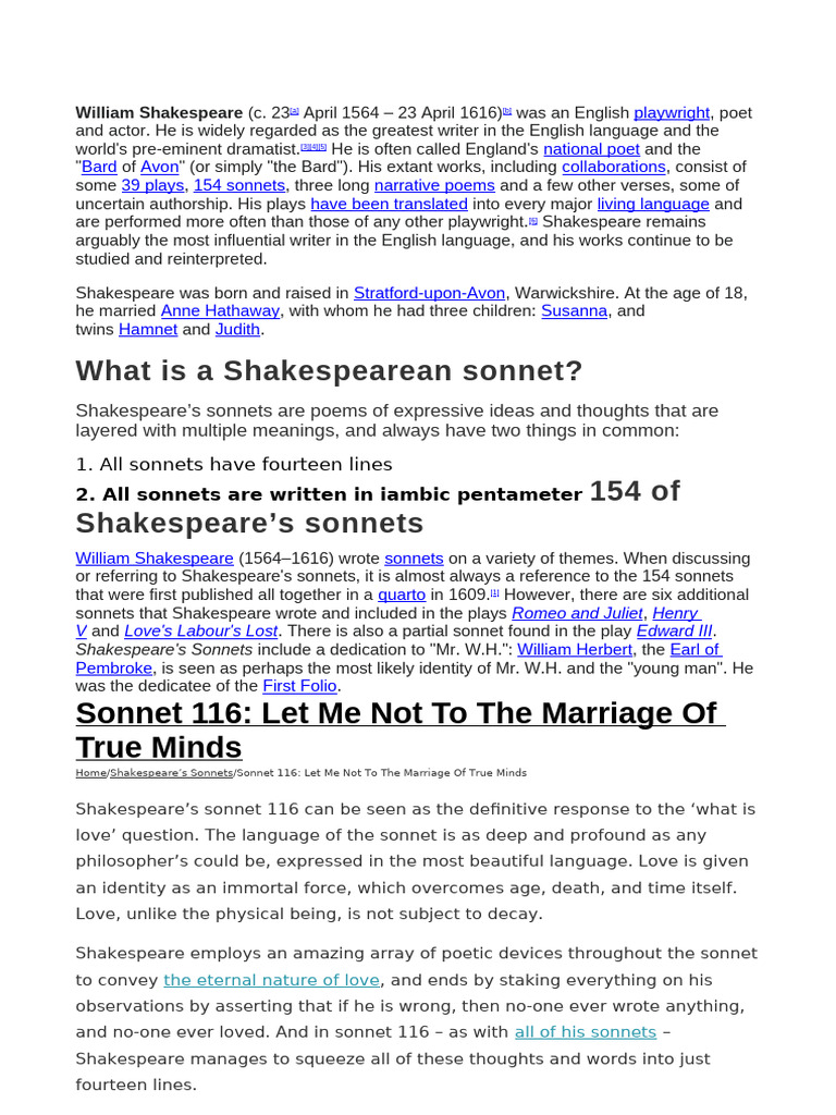 William Shakespeare's Sonnet Nithi | PDF | Shakespeare's Sonnets ...