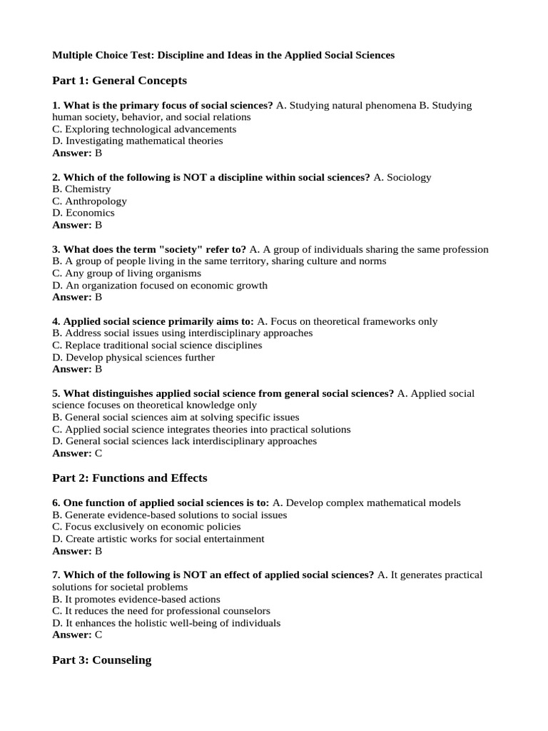 Social Science Multiple Choice Test | PDF | Social Sciences | Science