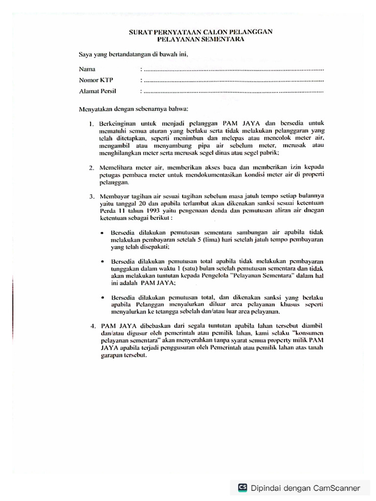 SRT Pernyataan PDAM | PDF