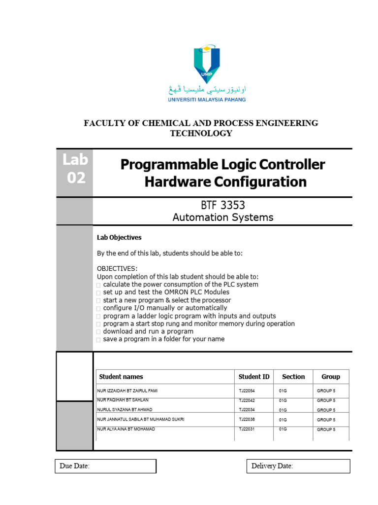 BTF3353 - Lab02 - PLC Hardware Configuration | PDF | Programmable Logic Controller | Input/Output