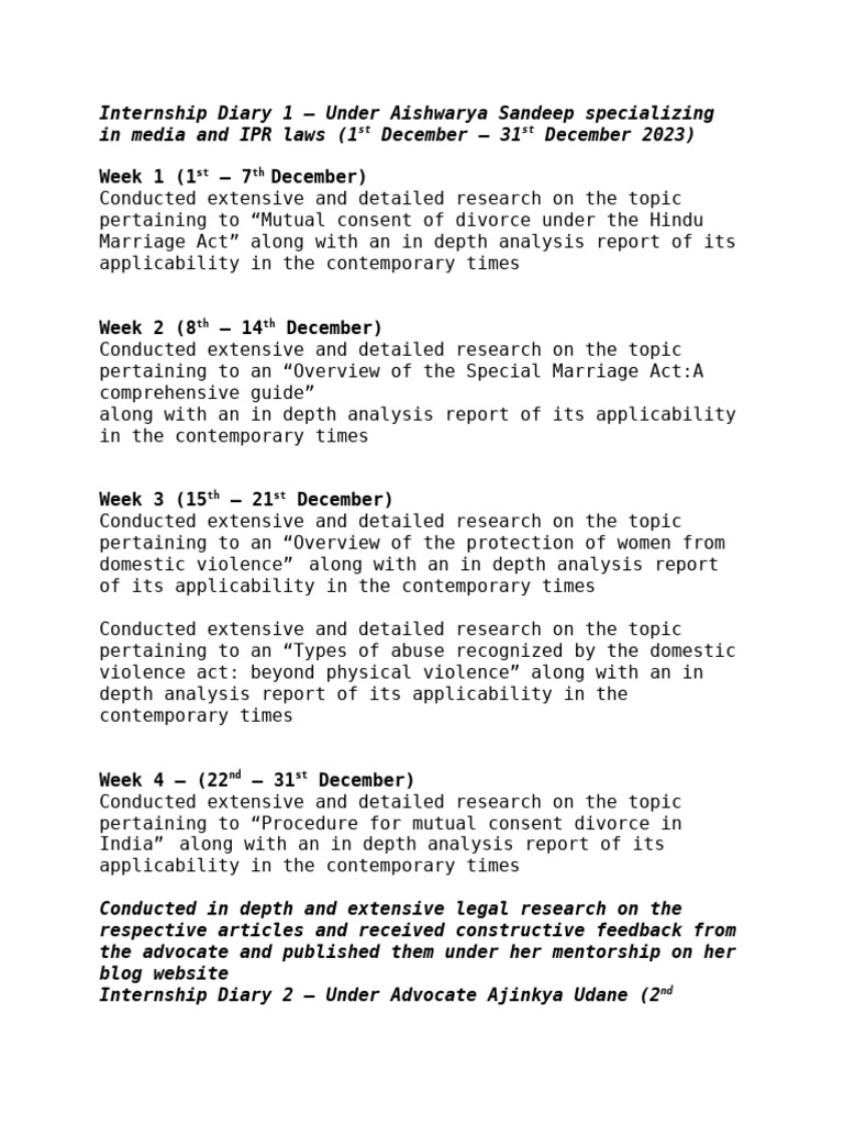 Internship Diaries | PDF | Advocate | Common Law