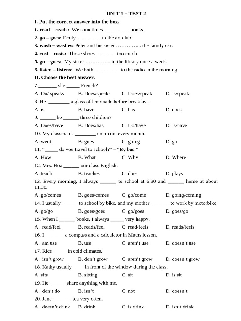 English Grammar Test Answers | PDF