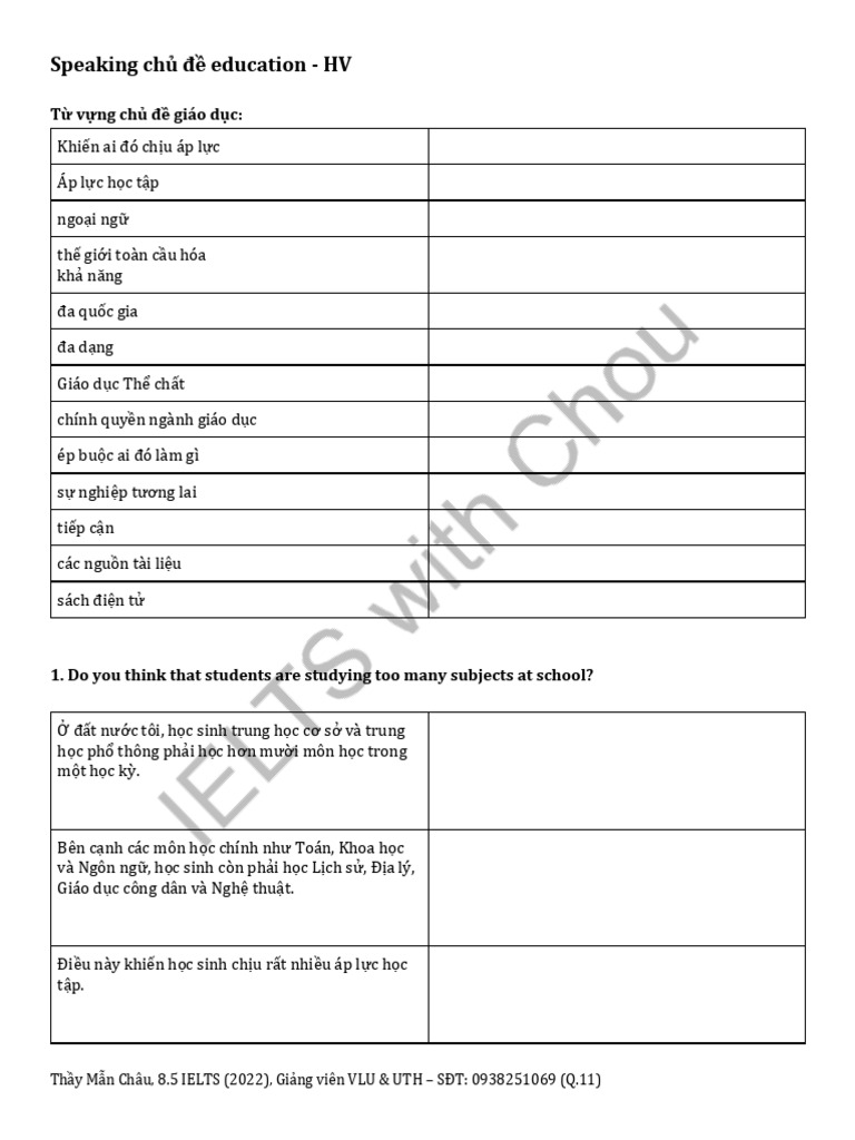 Speaking Part 1 Education | PDF