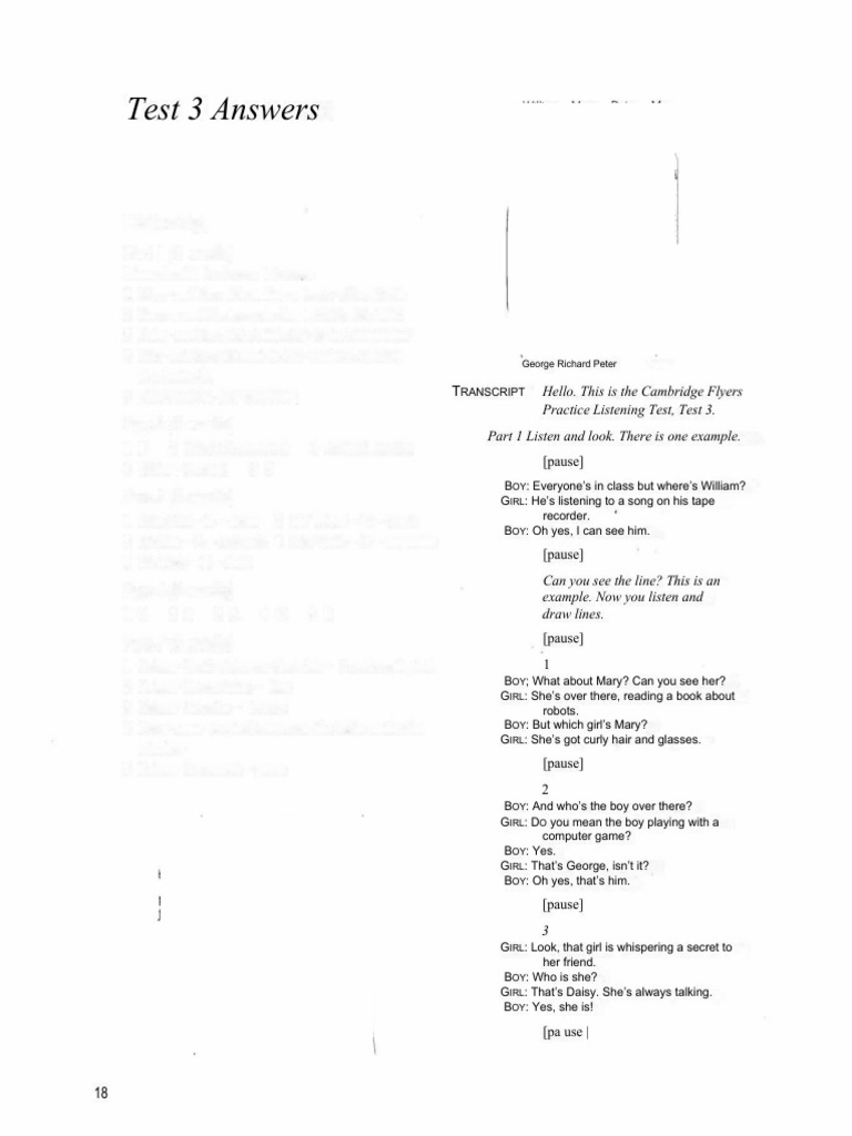 Flyers 1 Listening Test 3 Answers | PDF