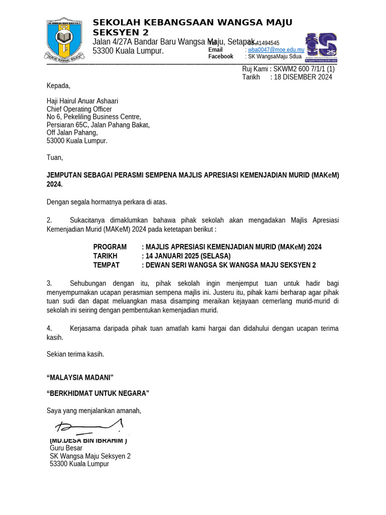 Surat Jemputan Perasmi 2024 | PDF