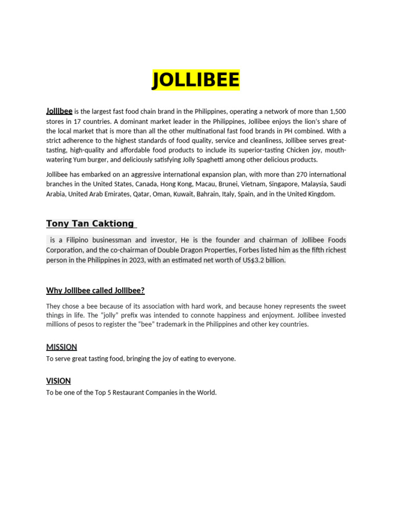 Jollibee Hand Outs | PDF