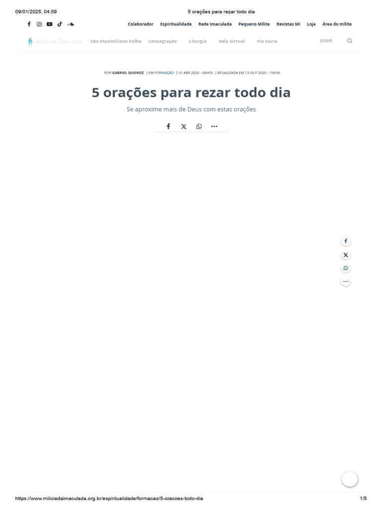 5 Orações para Rezar Todo Dia | PDF | Oração | Maria, mãe de Jesus