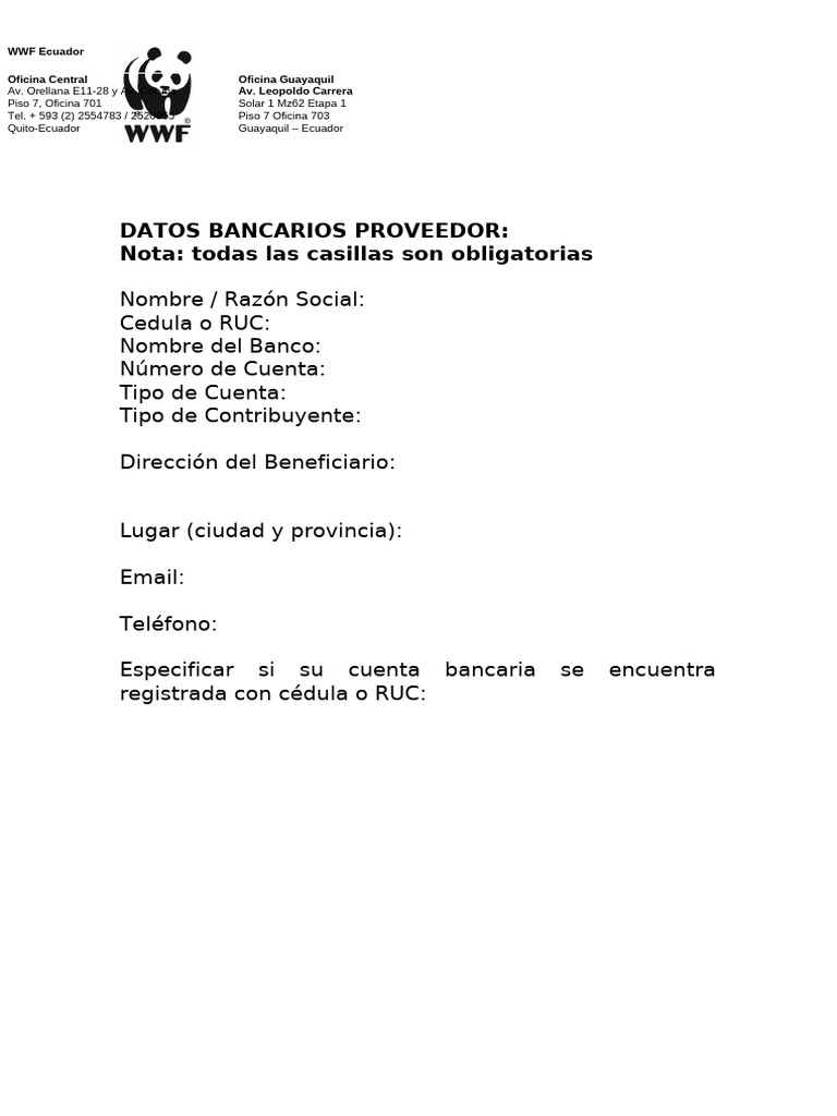 DATOS BANCARIOS PROVEEDOR | PDF