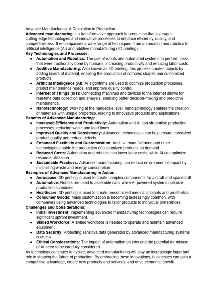 Advanced Manufacturing Technologies Explained | PDF | Automation | 3 D ...