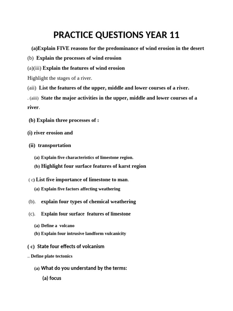 Year 11 Geography Practice Questions | PDF
