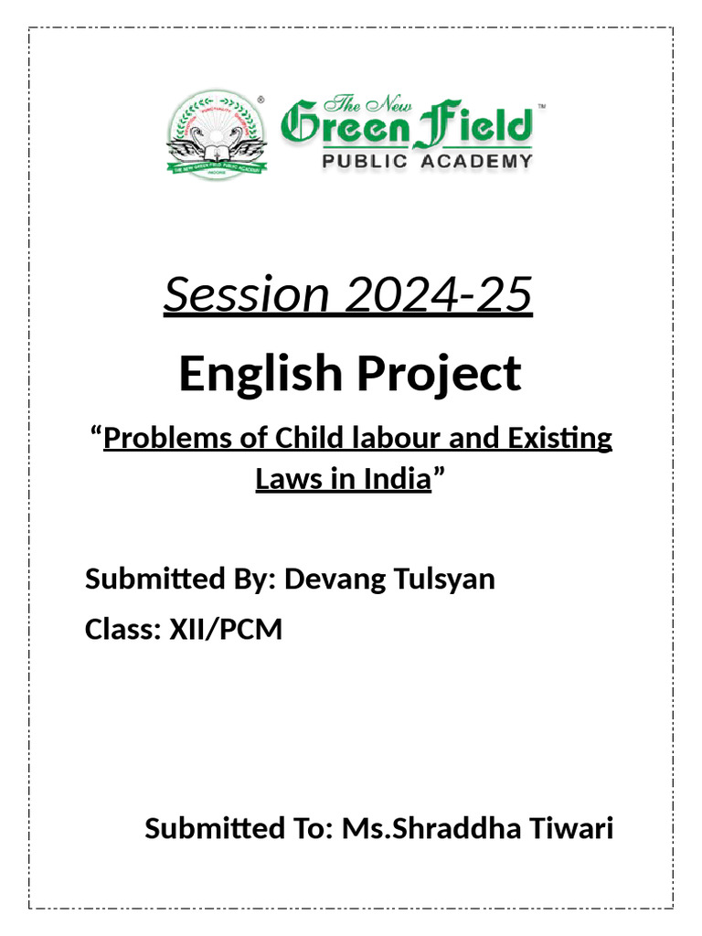 English Project Class XII | PDF | Child Labour | Labour Economics