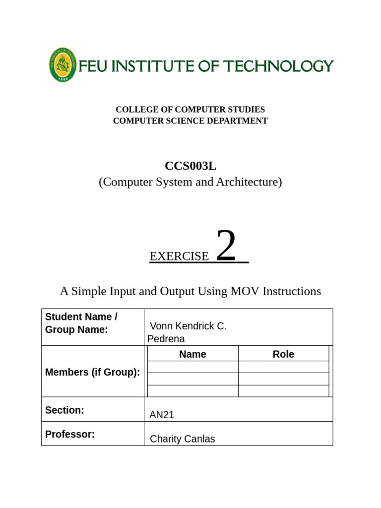 Lab Activity-2-Simple Input and Output PDF | PDF | Assembly Language | Computer Architecture