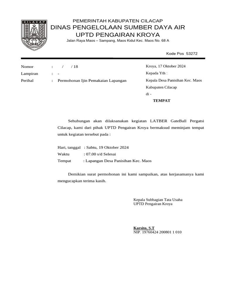 Surat Permohonan Ijin Tempat | PDF