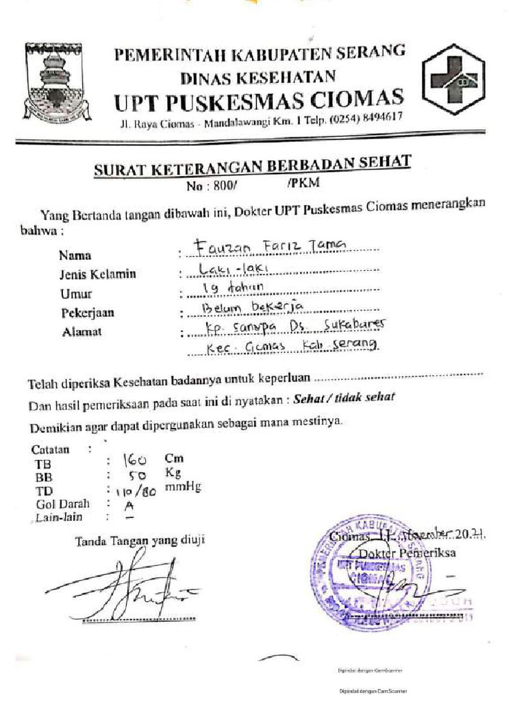 Surat Kesehatan Sah | PDF