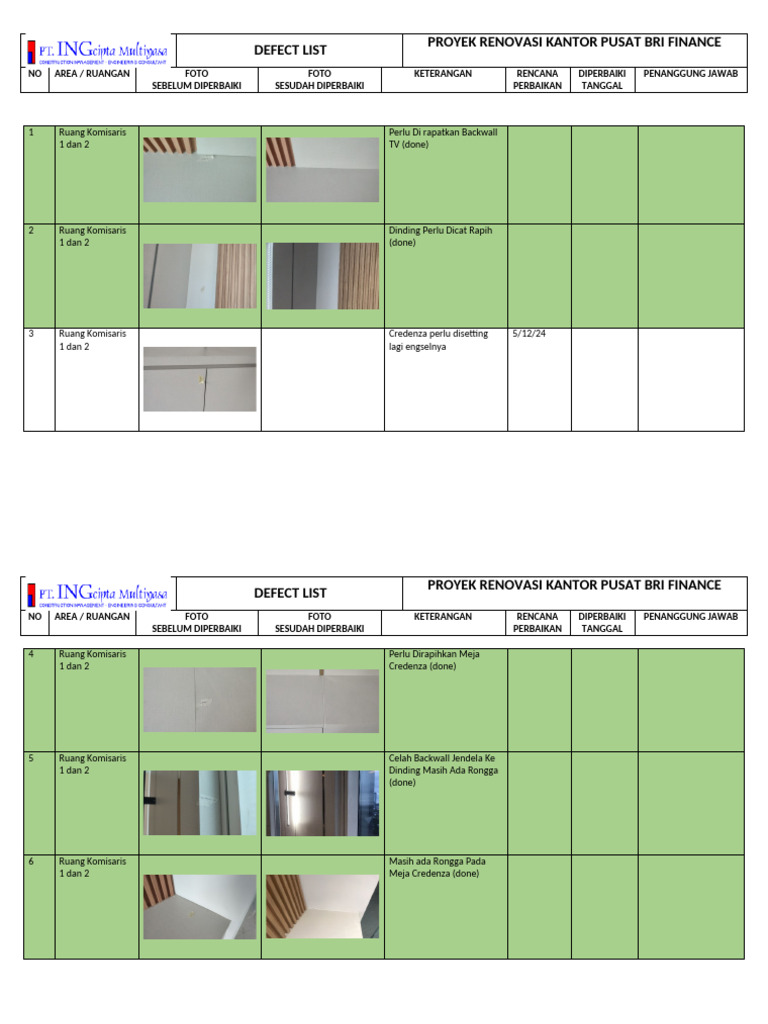 Defect List - Brif Office (Updated 27 November 2024) | PDF