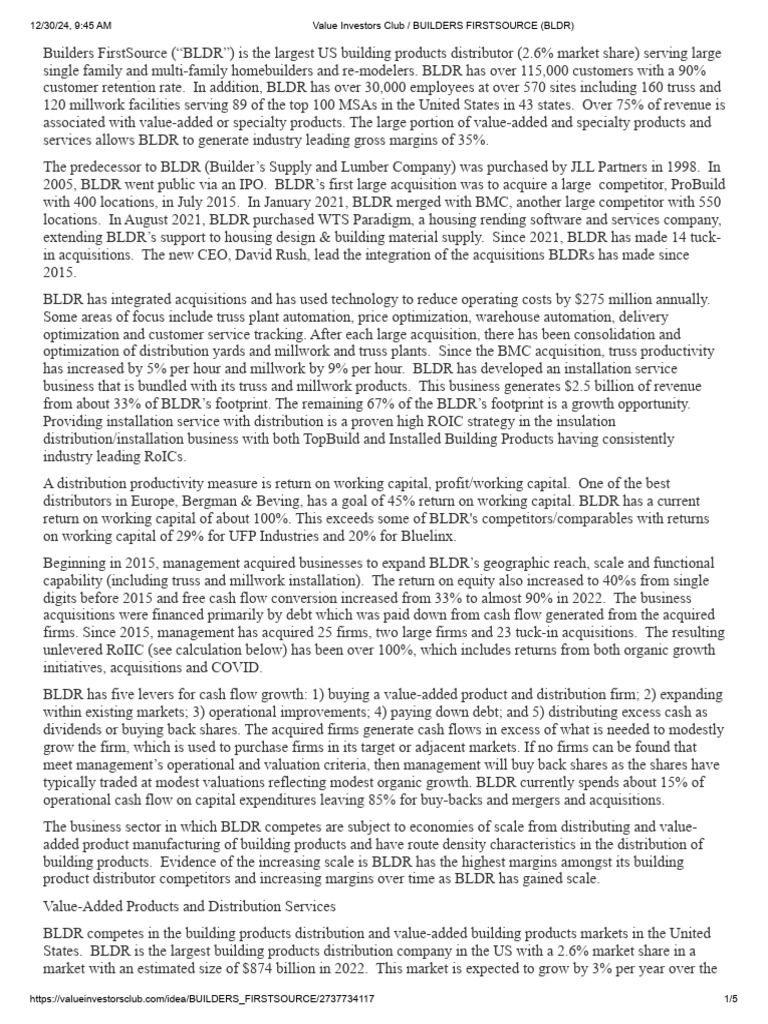 Vic - Builders Firstsource (BLDR) | PDF | Mergers And Acquisitions | Valuation (Finance)