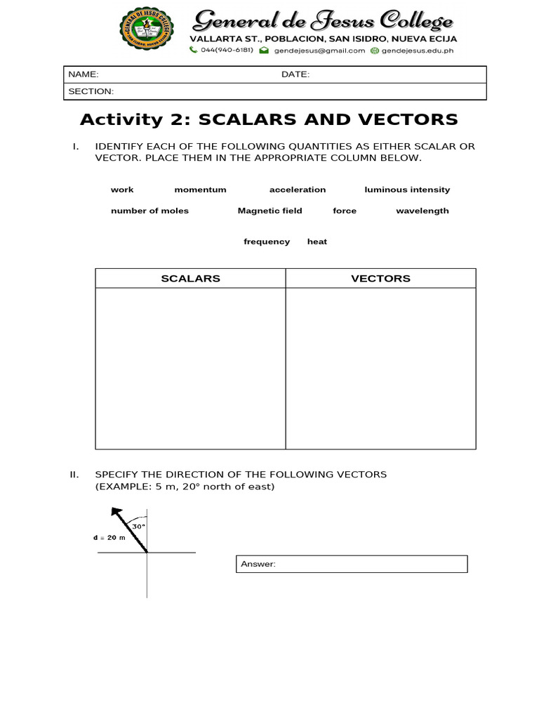 Activity-2-SCALARS-AND-VECTORS | PDF | Euclidean Vector | Motion (Physics)