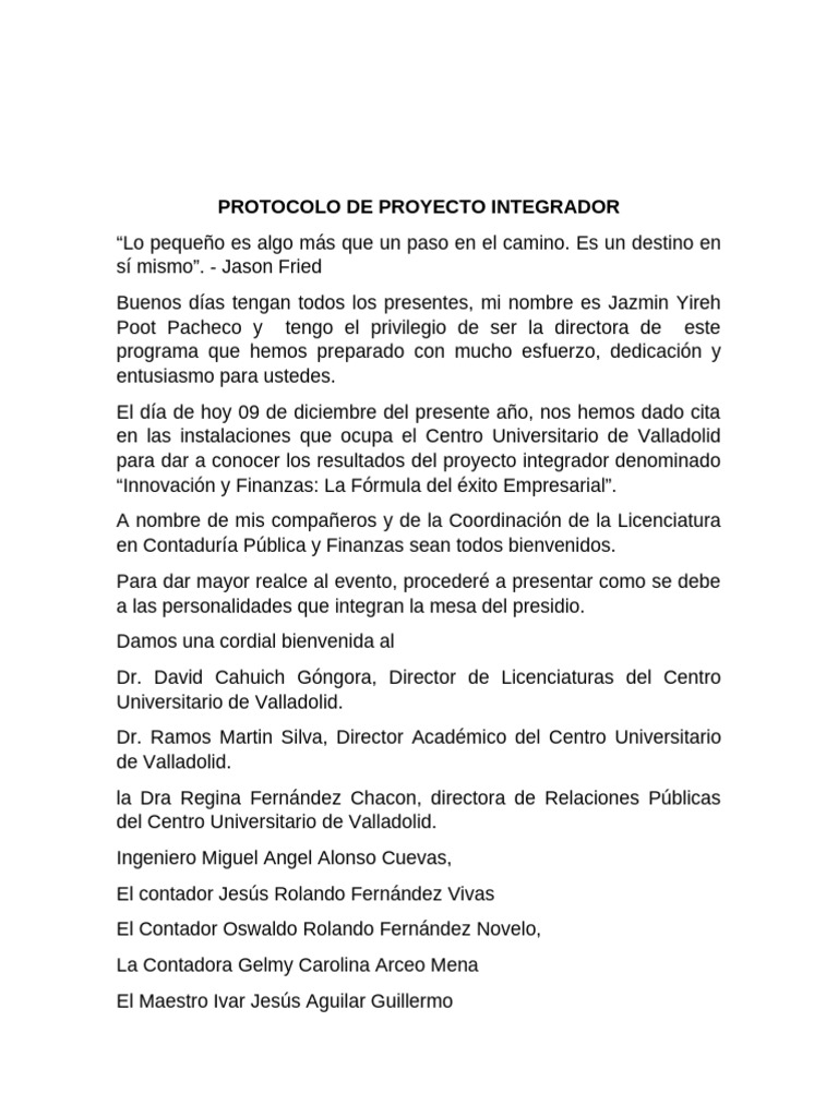 Protocolo de Proyectos Integradores | PDF | Innovación | Business