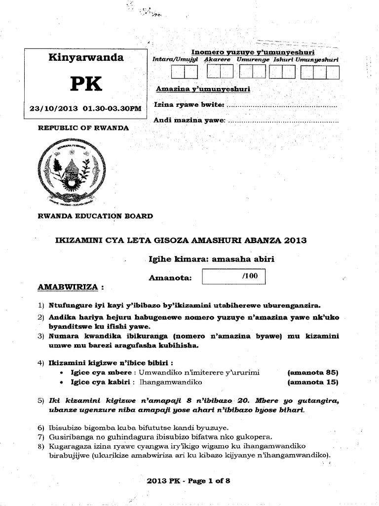 2013 Ikinyarwanda Past Paper Pdf