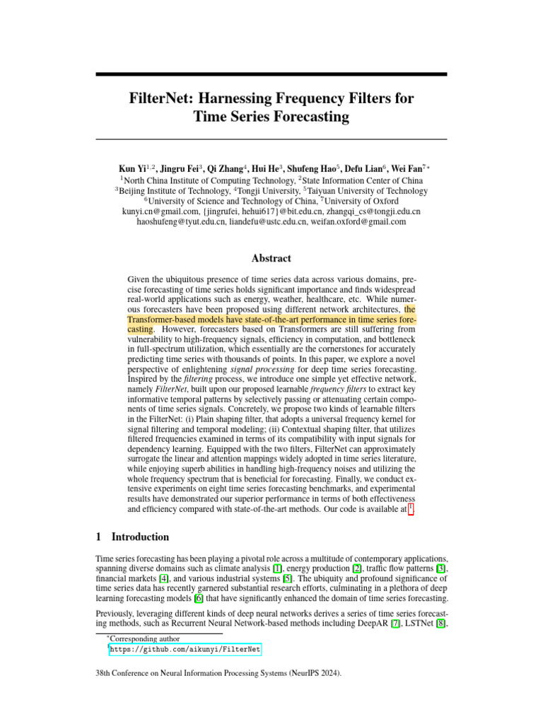 FilterNet Harnessing Frequency Filters For Time Series Forecasting ...