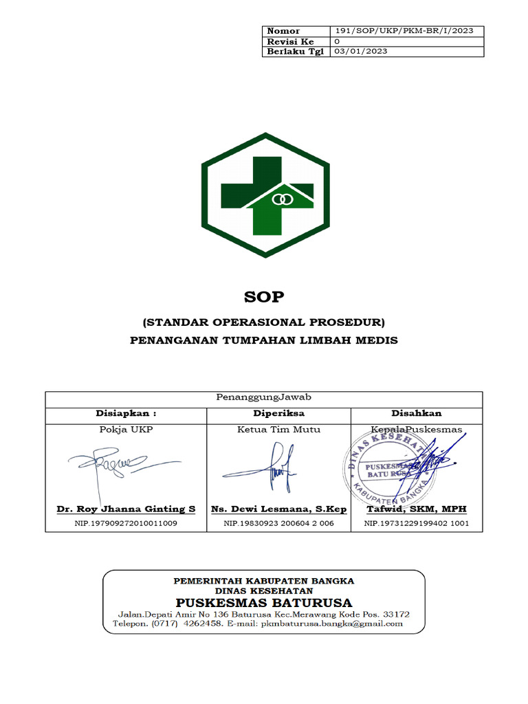 Sop Penanganan Tumpahan Limbah Medis | PDF