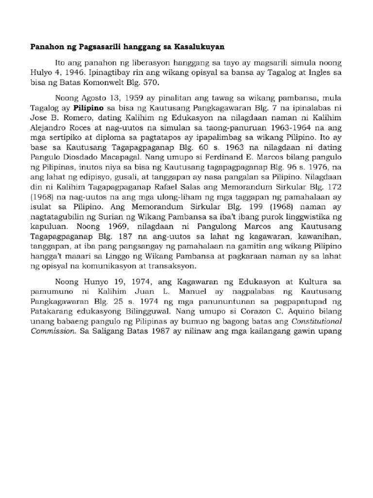 Panahon NG Pagsasarili - Ta#1 | PDF