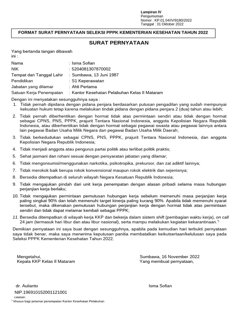 4_Lampiran_IV_Surat_Pernyataan_PPPK | PDF