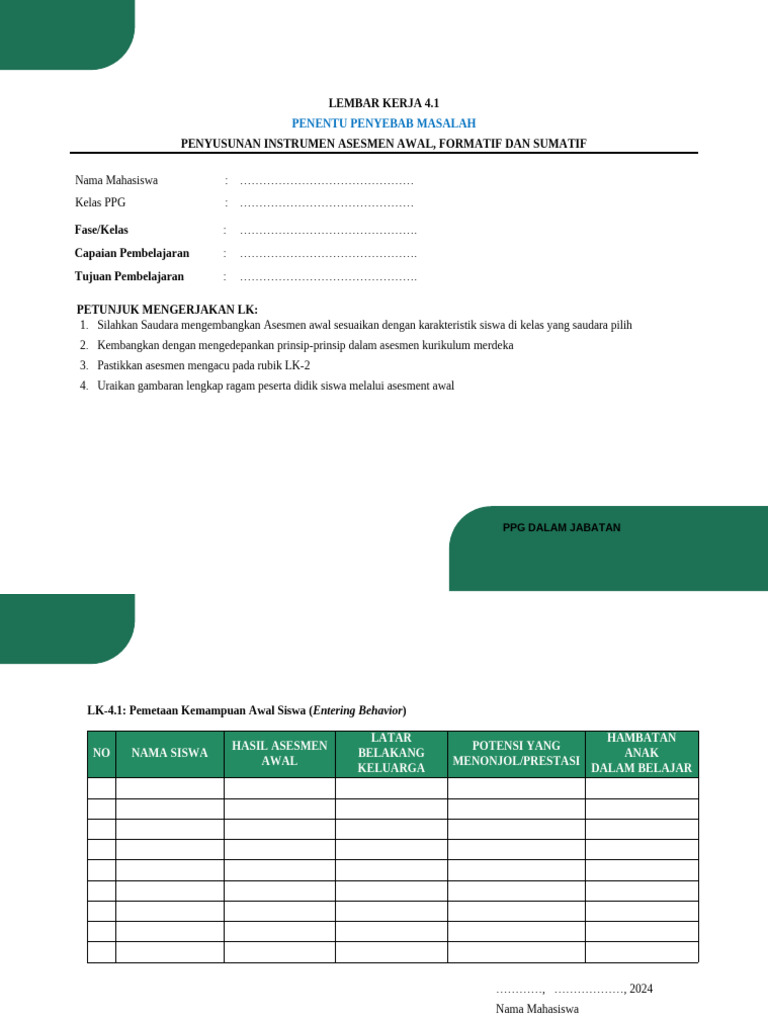 LK 4 - Penyusunan Instrumen Asesmen Awal Formatif Dan Sumatif (K2) | PDF