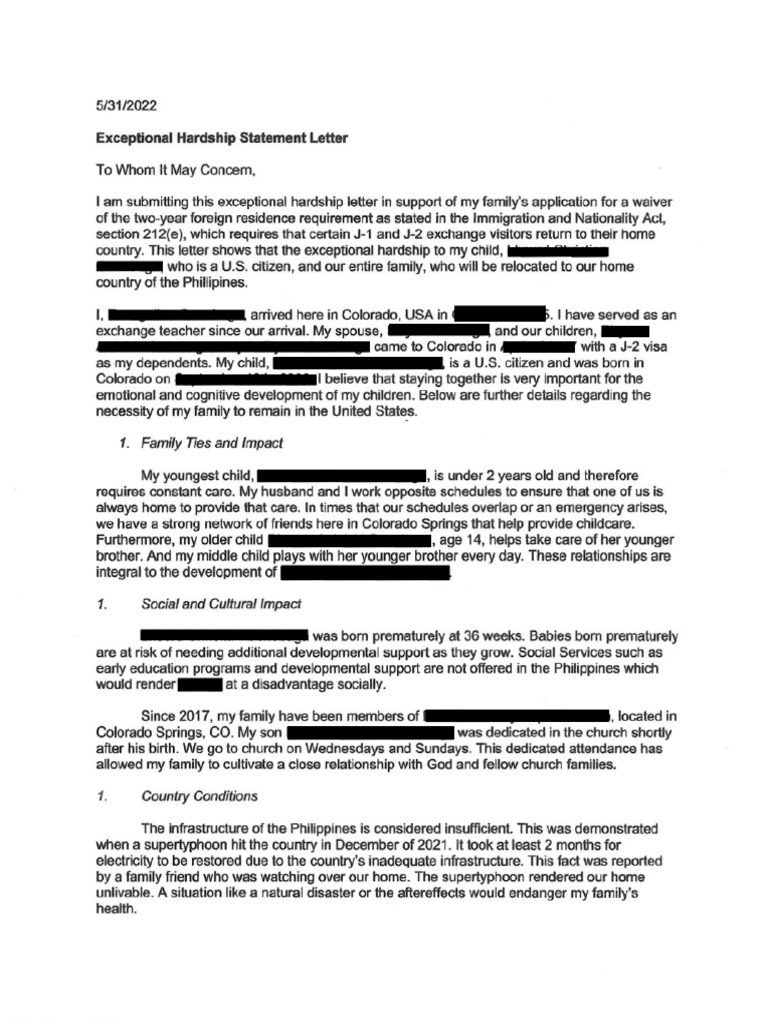 affidavit of hardship sample | PDF