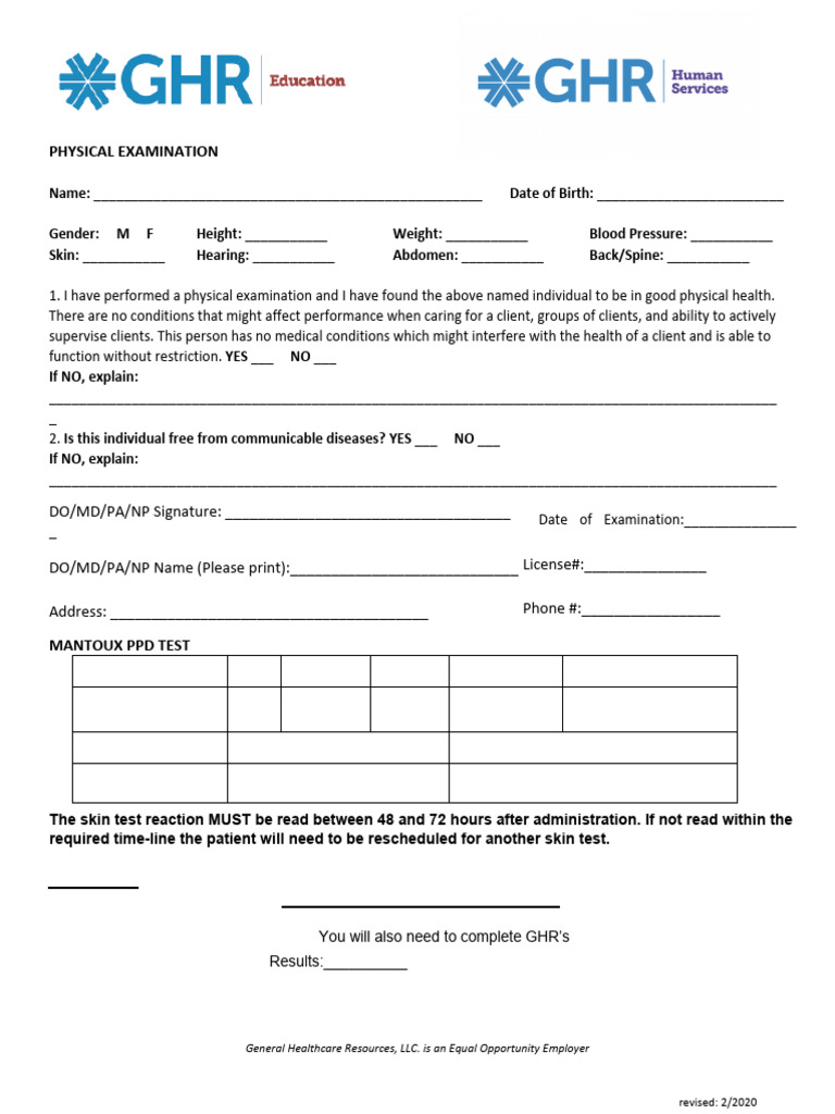 Physical Examination Report Template | PDF | Physical Examination ...