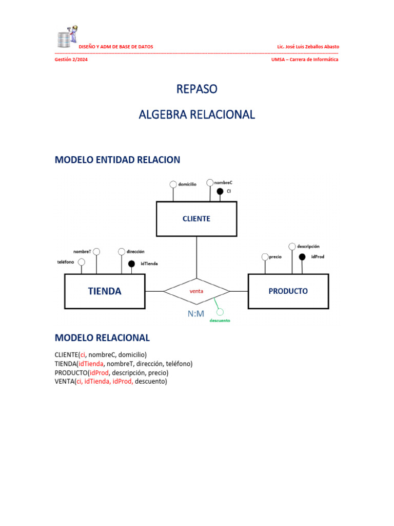 Repaso Algebra Relacional SP | PDF