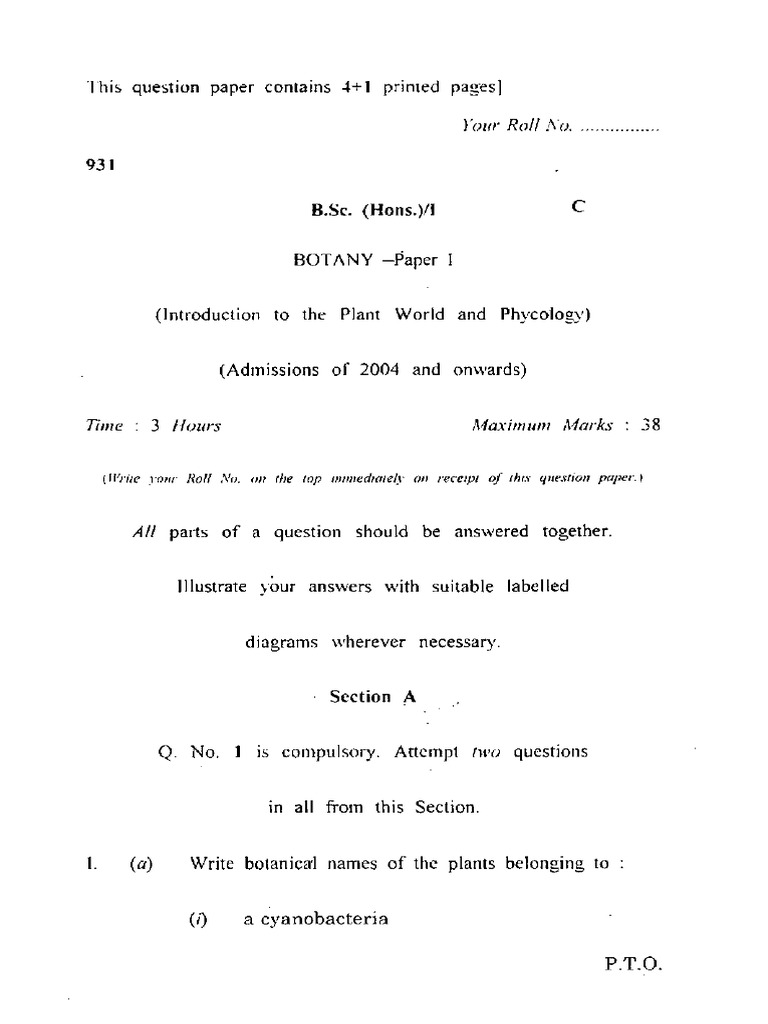 Bsc (Hons) i Botany Paper-i (Introduction to the Plant World ...