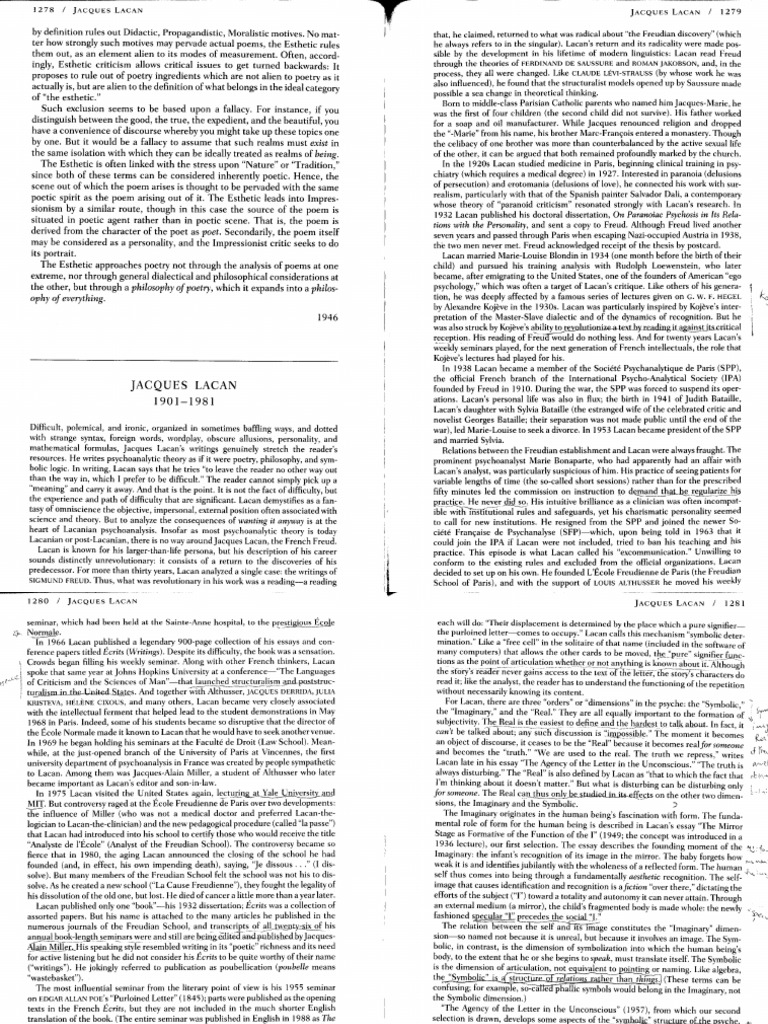 Jacques Lacan, - The Mirror Stage | PDF