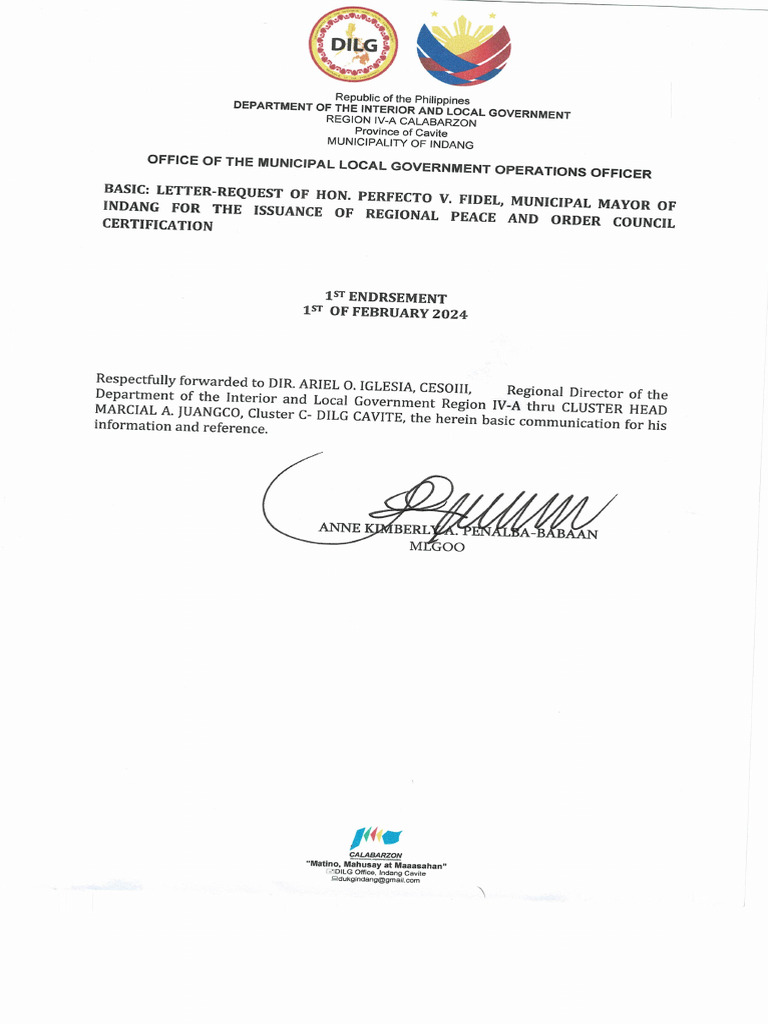 Request of Mayor Perfecto V, Fidel For RPOC Certification | PDF