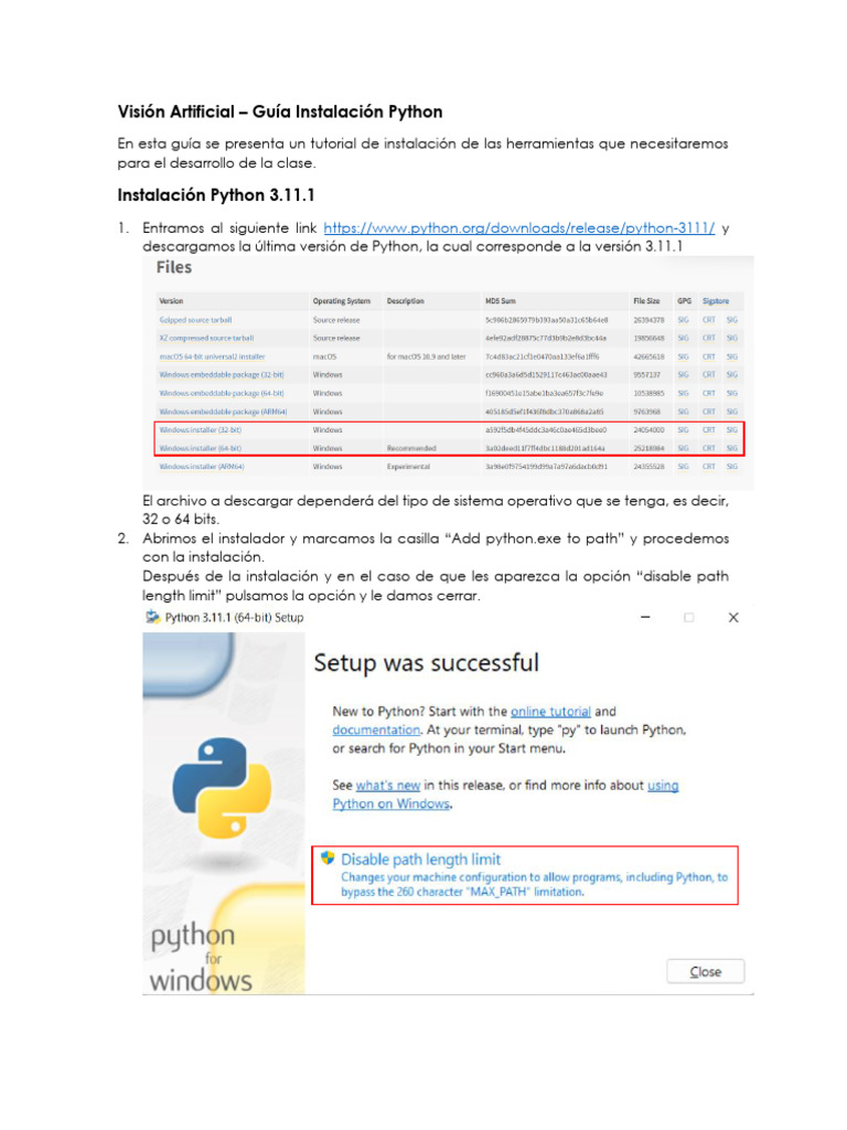 Vision Artificial Guia Instalacion Python | PDF | Python (lenguaje de programación) | Desarrollo ...