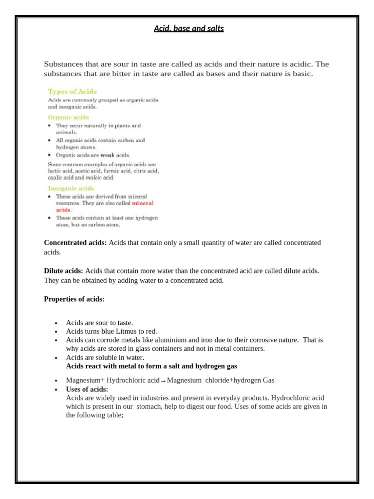 Acids, Bases, and Salts for Class 7 | PDF | Acid | Salt (Chemistry)