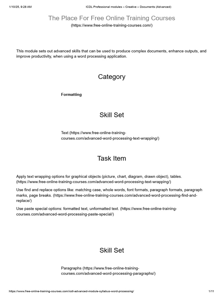 ICDL Professional Modules - Creative - Documents (Advanced) | PDF | Note (Typography) | Page Layout