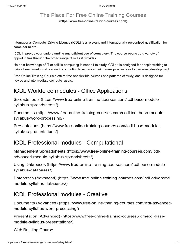 ICDL Syllabus | PDF | Databases ICDL Syllabus | PDF | Databases