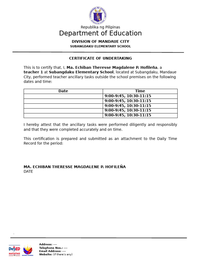 01 Certificate of Undertaking | PDF