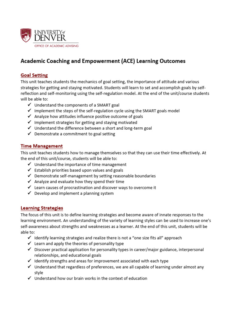 Ace Learning Objectives | PDF | Learning | Study Skills