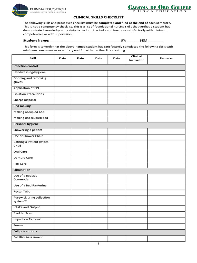 BSN_Clinical-Skills-Checklist | PDF | Intravenous Therapy | Catheter