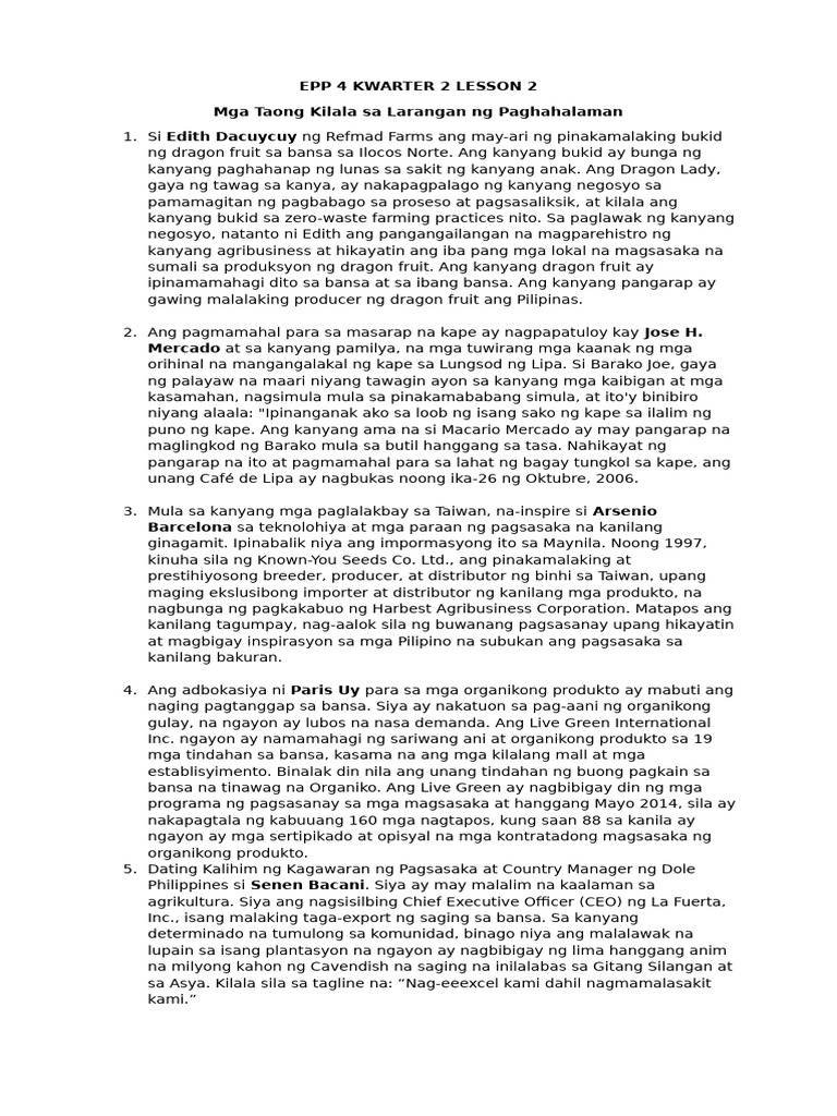 Epp 4 Lesson 2 Q2 | PDF