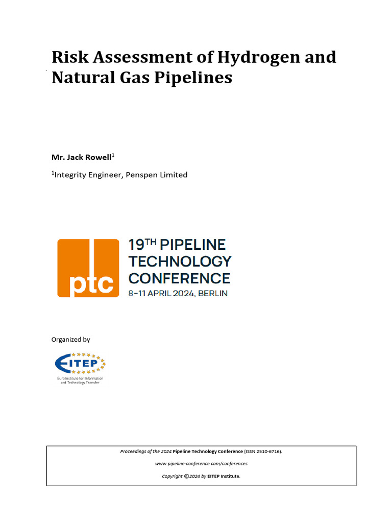 PTC - 2024 - Rowell - Risk Assessment of Hydrogen and Natural Gas Pipelines | PDF | Climate ...