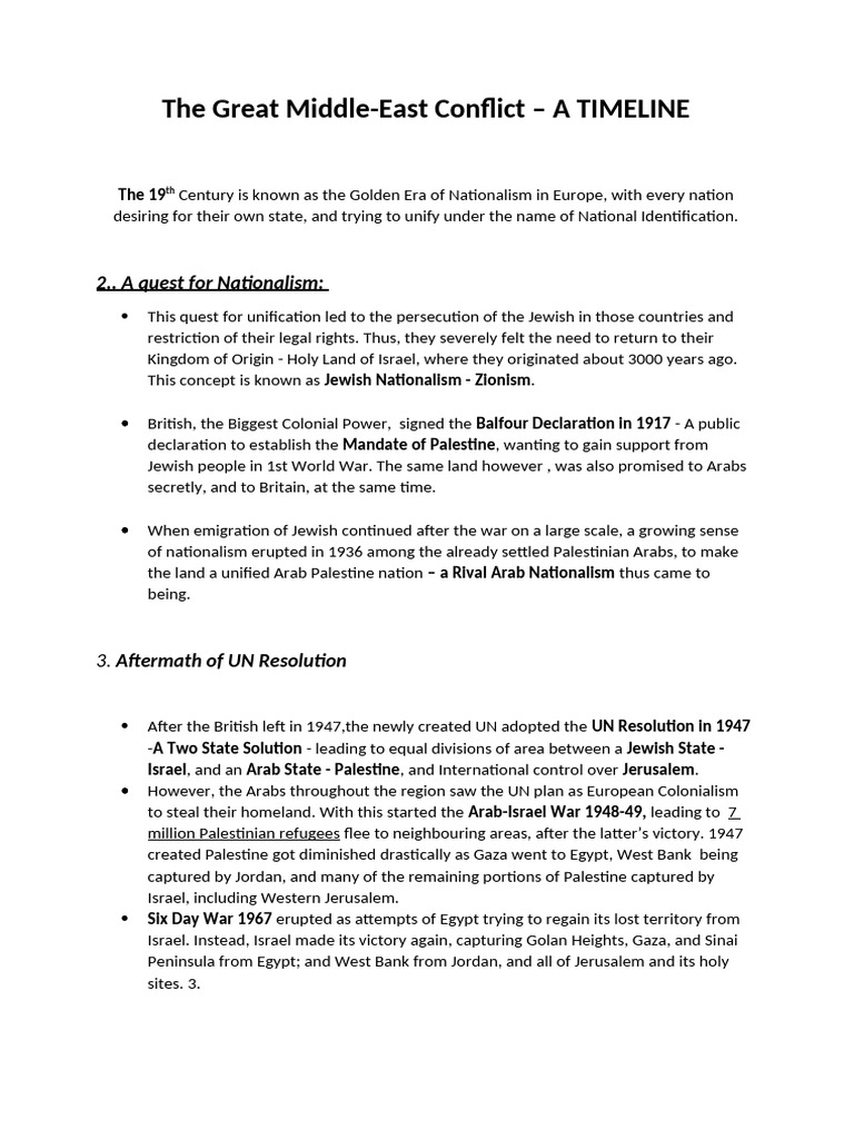The Great Middle-East Conflict - A Timeline | PDF | Israel | World Politics